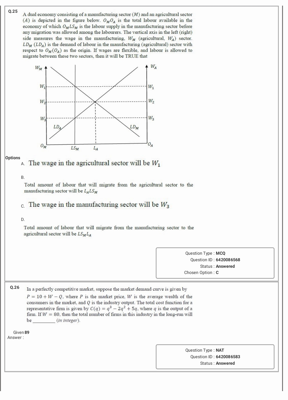Solved Q. 25A dual economy consisting of a manufacturing | Chegg.com