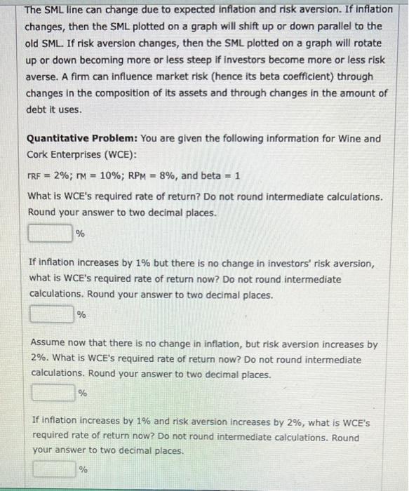 Solved The SML line can change due to expected inflation and | Chegg.com
