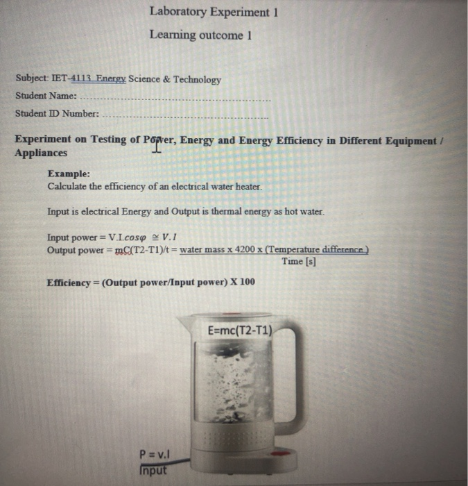 Solved Laboratory Experiment 1 Learning outcome 1 Subject: | Chegg.com