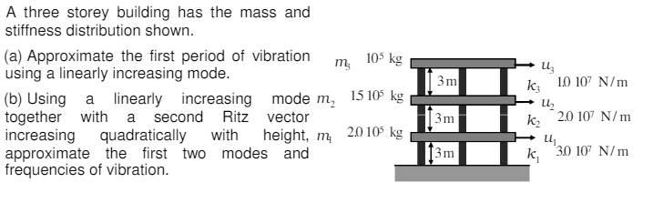 Solved A three storey building has the mass and stiffness | Chegg.com