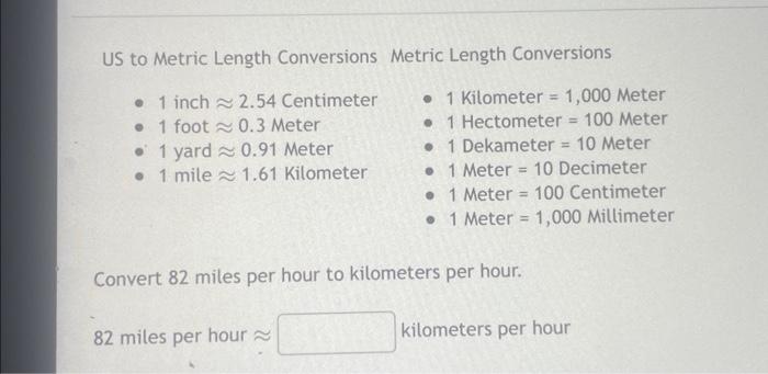 Solved US to Metric Length Conversions Metric Length | Chegg.com
