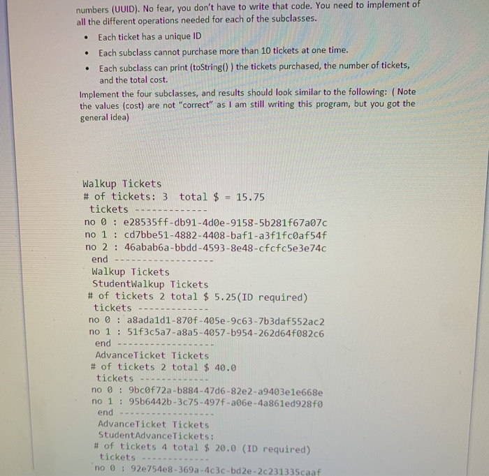 Solved • Each ticket has a unique number (UUID) and a price. | Chegg.com