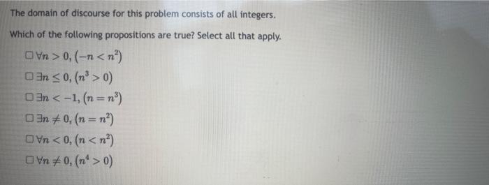 Solved The domain of discourse for this problem consists of | Chegg.com
