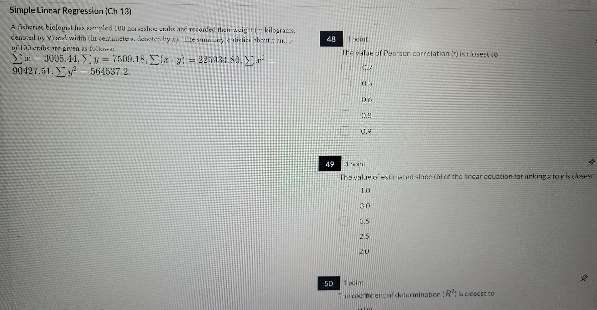 Solved Simple Linear Regression (Ch 13) 48 1 point A | Chegg.com