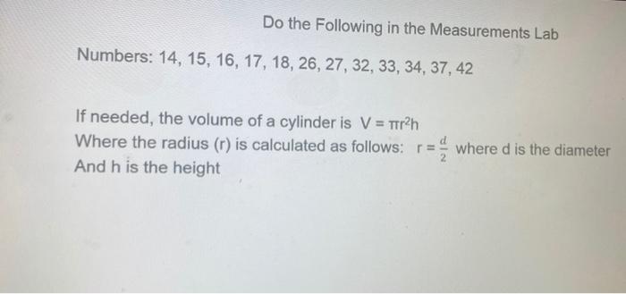 Solved Do the Following in the Measurements Lab Numbers: 14, | Chegg.com