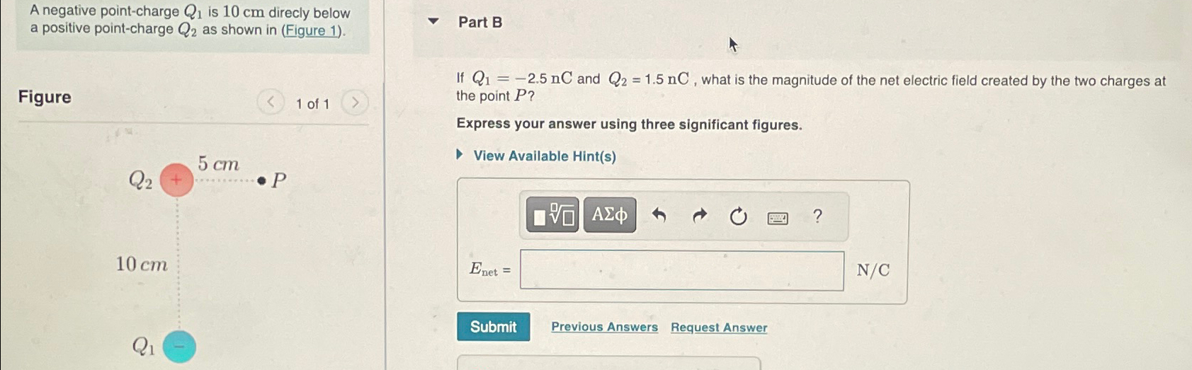 Solved A negative point-charge Q1 ﻿is 10cm ﻿direcly below a | Chegg.com