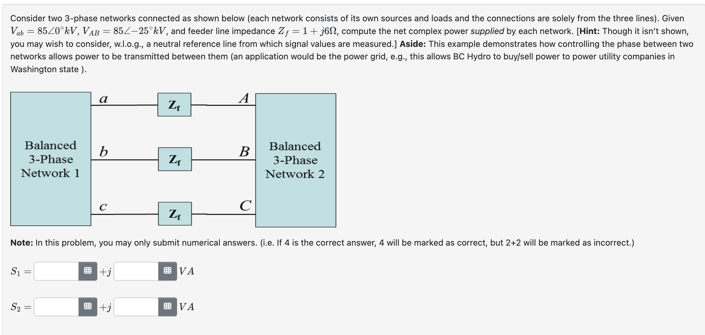 Solved Consider two 3-phase networks connected as shown | Chegg.com