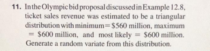 Solved 11. Inthe Olympic bid proposal discussed in Example | Chegg.com