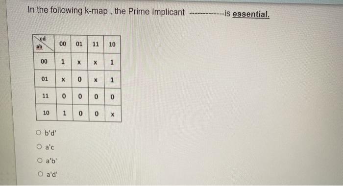 Solved In the following k-map, the Prime Implicant | Chegg.com
