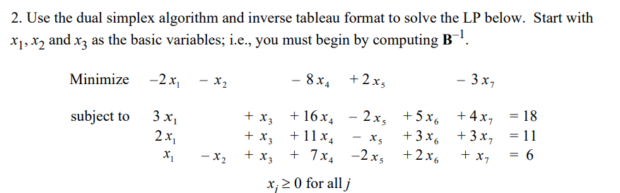 Solved Use the dual simplex algorithm and inverse tableau | Chegg.com