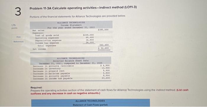 Solved Problem 11-3A Calculate operating activities-indirect | Chegg.com
