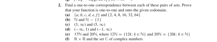 Solved 2. Find a one-to-one correspondence between each of | Chegg.com