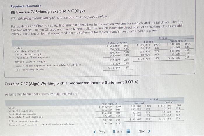 Solved Required information SB Exercise 7-16 through | Chegg.com