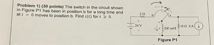 Solved Problem 1) ( 30 ﻿points) ﻿The switch in the circuit | Chegg.com