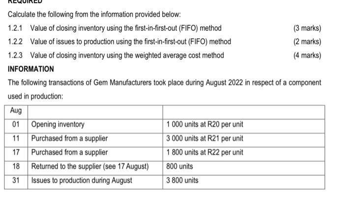 Solved Calculate the following from the information provided | Chegg.com