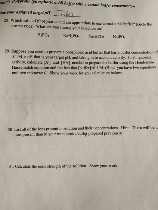 Solved 5: Polyprotic (phosphoric acid) buffer with a certain | Chegg.com