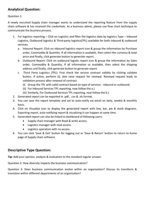 Solved Analytical Question: Question 1: A newly recruited | Chegg.com