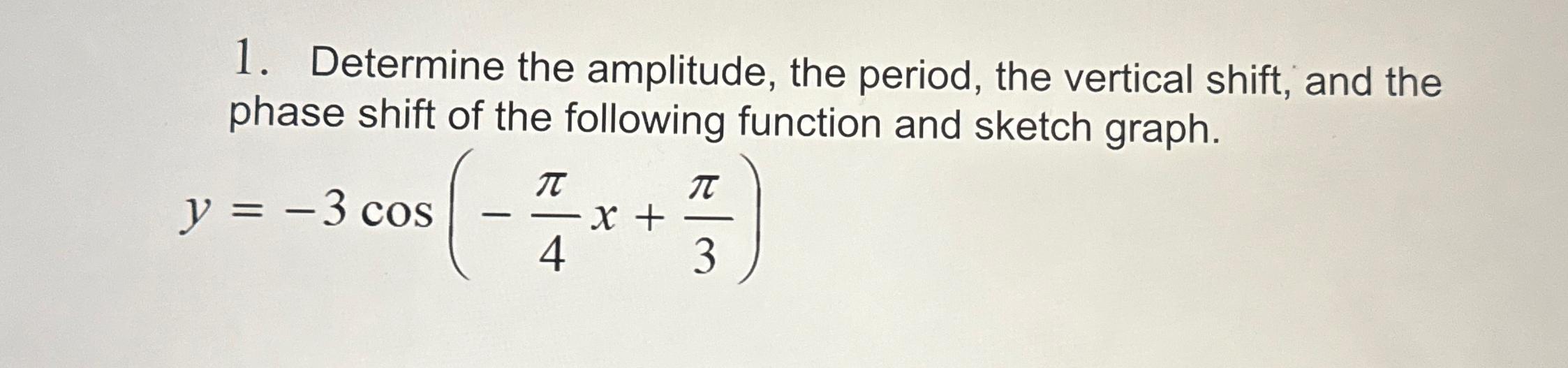 Solved Determine the amplitude, the period, the vertical | Chegg.com