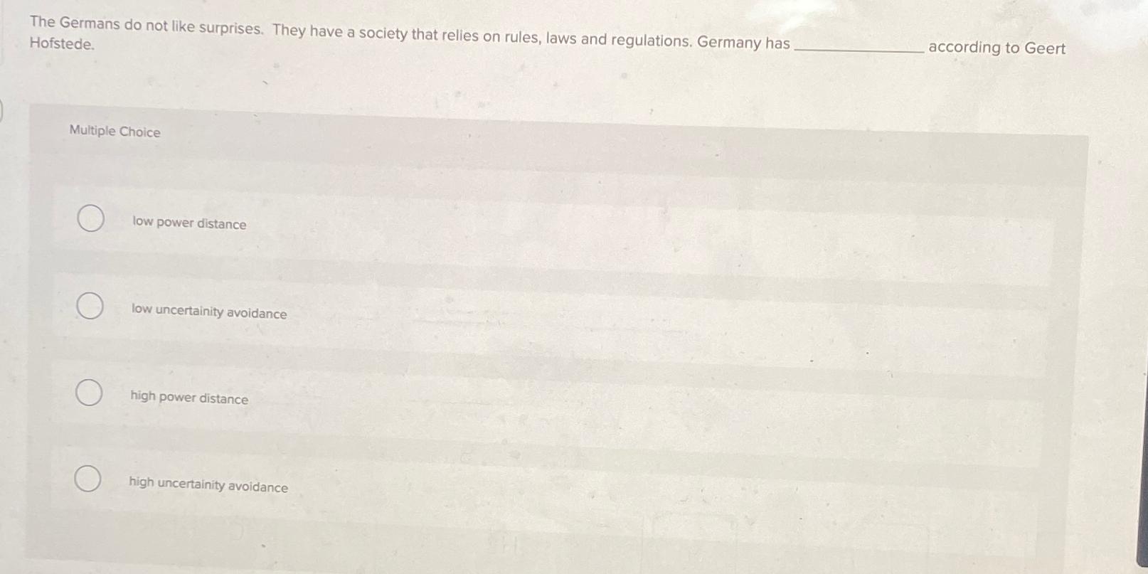 Solved The Germans do not like surprises. They have a | Chegg.com