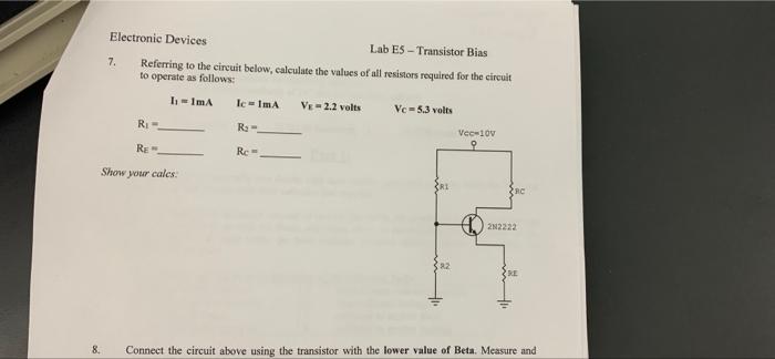 Solved Electronic Devices Lab ES-Transistor Bias 7. | Chegg.com