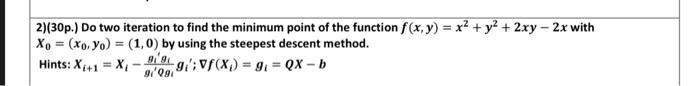Solved 2)(30p.) Do two iteration to find the minimum point | Chegg.com