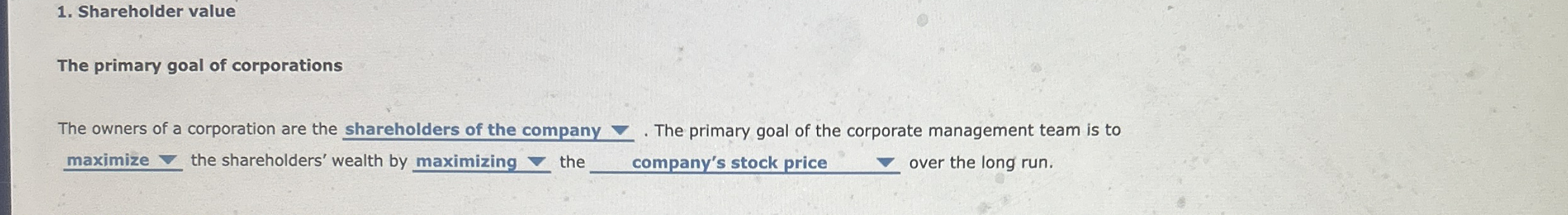 Solved Shareholder valueThe primary goal of corporationsThe | Chegg.com