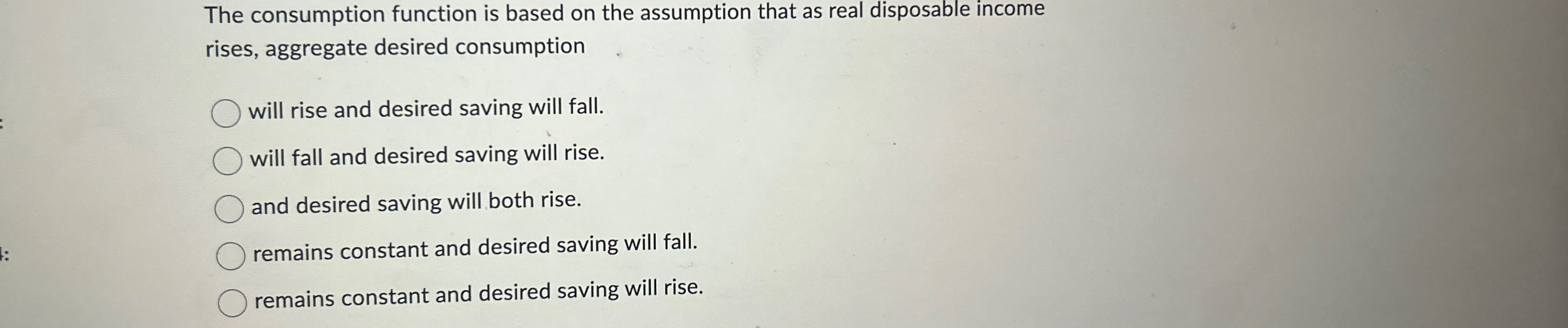 Solved The consumption function is based on the assumption | Chegg.com