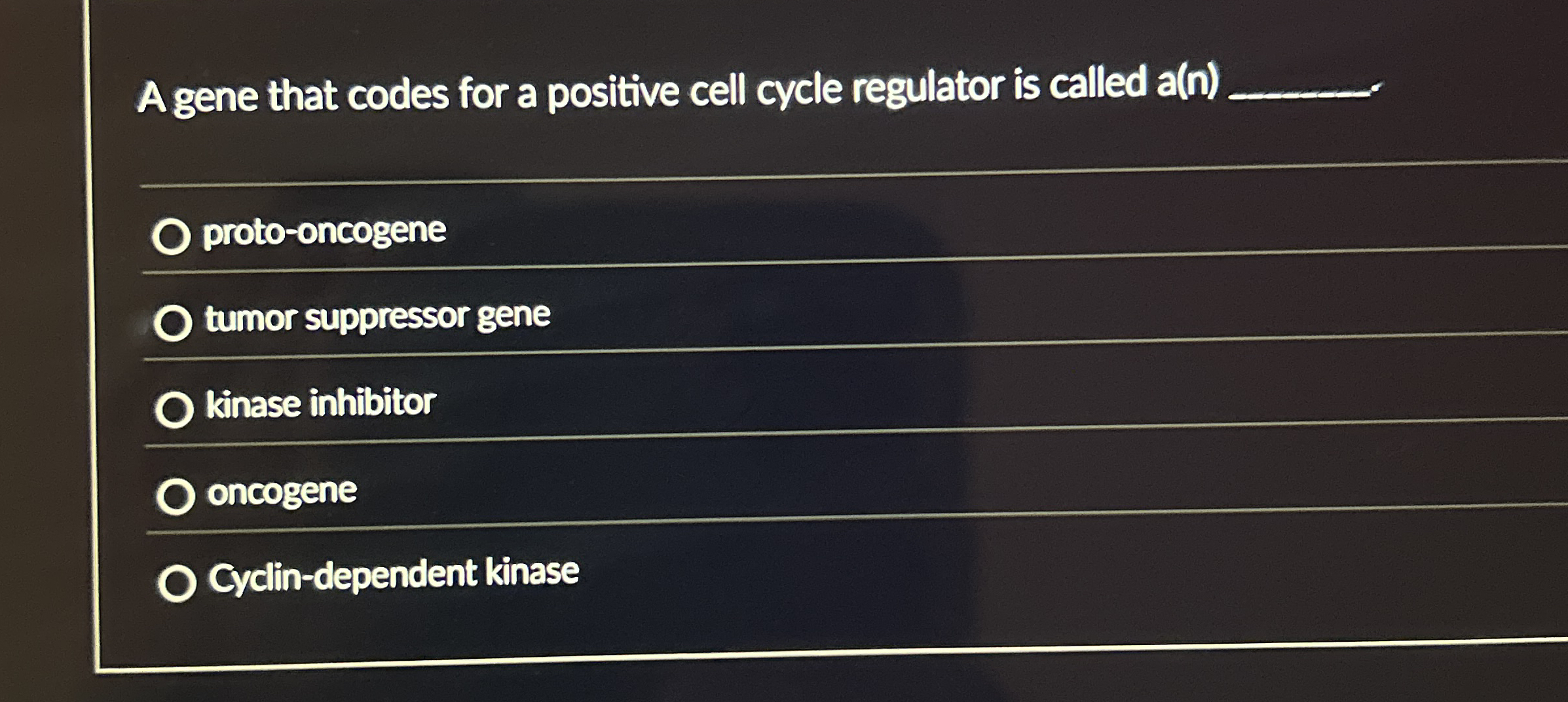 Solved A gene that codes for a positive cell cycle regulator | Chegg.com