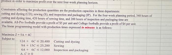 Solved Constraints affecting the production quantities are | Chegg.com