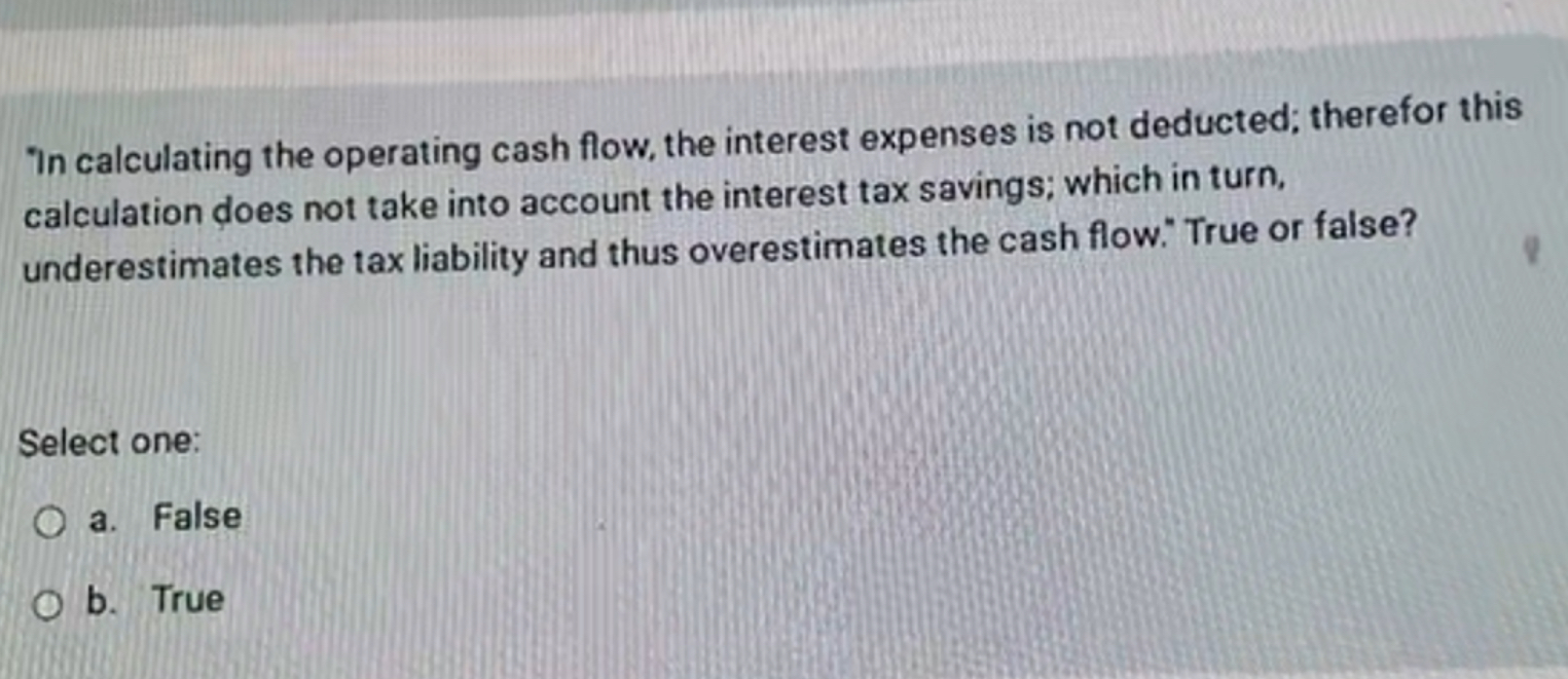 Solved In calculating the operating cash flow, the interest | Chegg.com