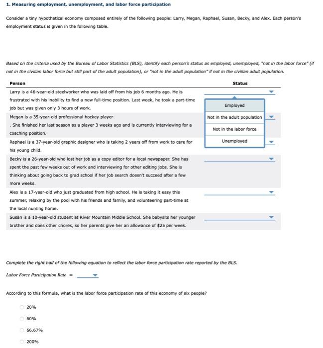 Solved 1. Measuring employment, unemployment, and labor | Chegg.com