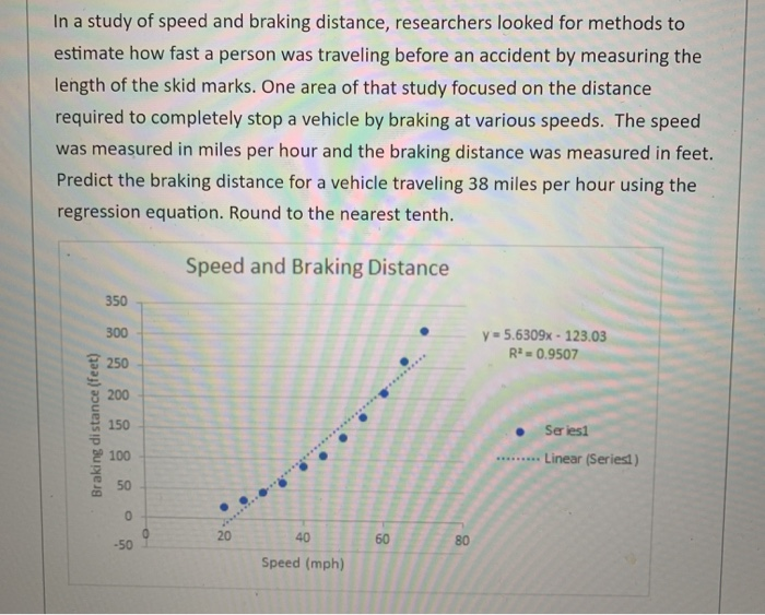 Solved In a study of speed and braking distance, researchers | Chegg.com