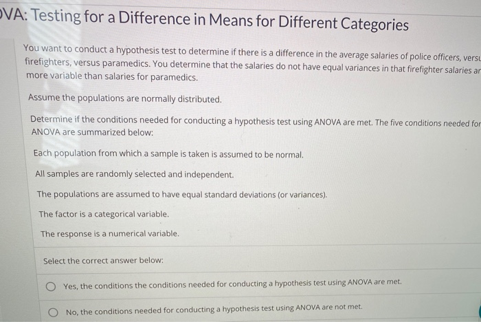 Solved VA: Testing for a Difference in Means for Different | Chegg.com
