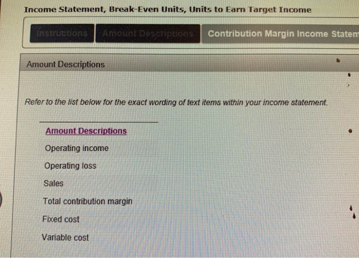 Solved Income Statement, Break-Even Units, Units to Earn | Chegg.com