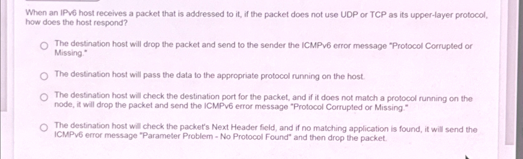 Solved When an IPV6 ﻿host receives a packet that is | Chegg.com