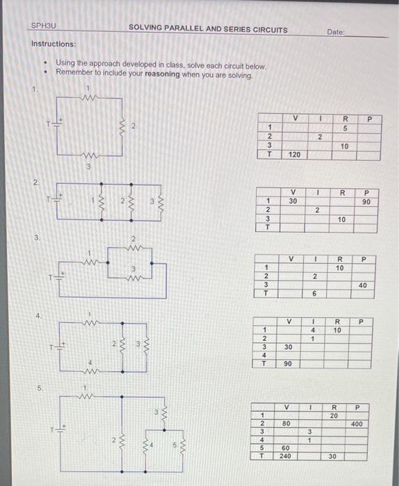 Solved SPH3U SOLVING PARALLEL AND SERIES CIRCUITS Date: | Chegg.com