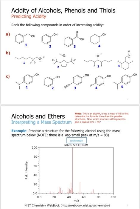 Solved Acidity of Alcohols, Phenols and Thiols Predicting | Chegg.com