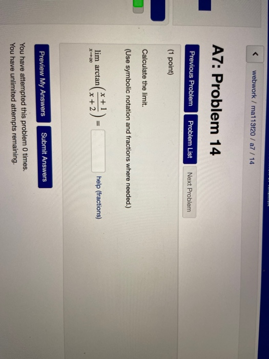 Solved webwork / ma113f20 / a7 / 14 A7: Problem 14 Previous | Chegg.com
