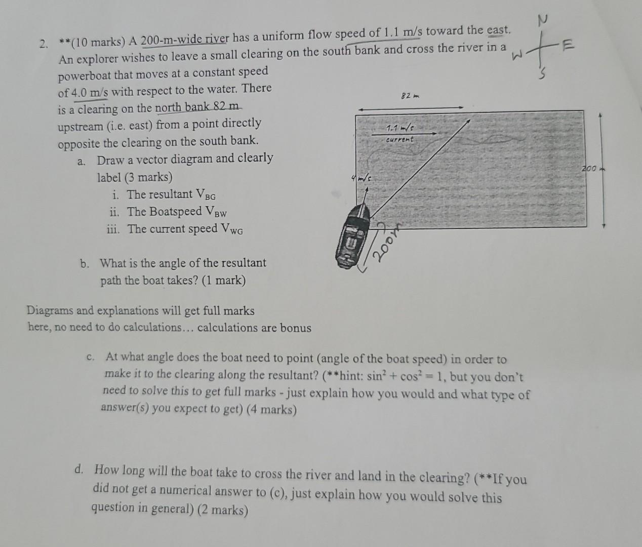 Solved 2. **(10 marks) A 200-m-wide river has a uniform flow | Chegg.com