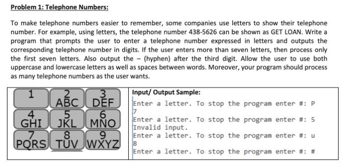 Problem 1: Telephone Numbers: To make telephone | Chegg.com