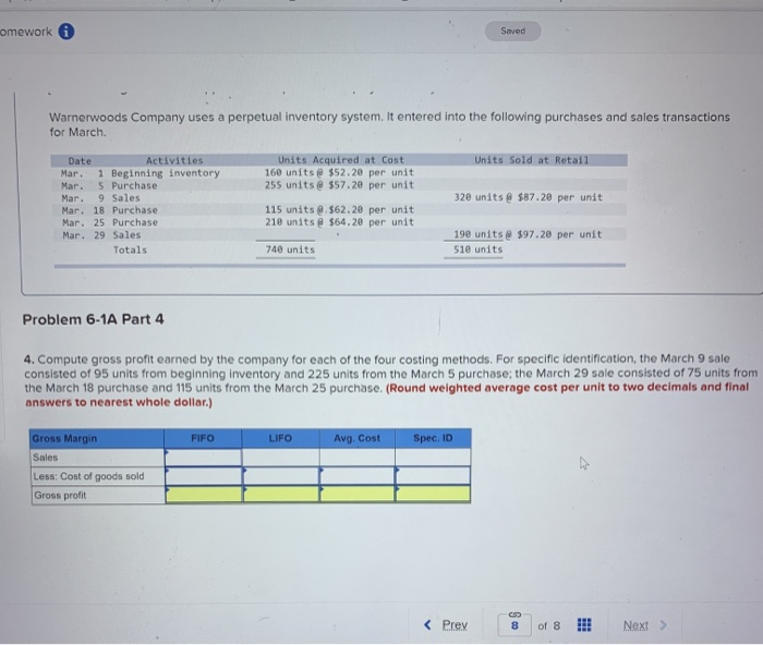 Solved omework 6 Saved Warnerwoods Company uses a perpetual | Chegg.com Solved omework 6 Saved Warnerwoods Company uses a perpetual | Chegg.com