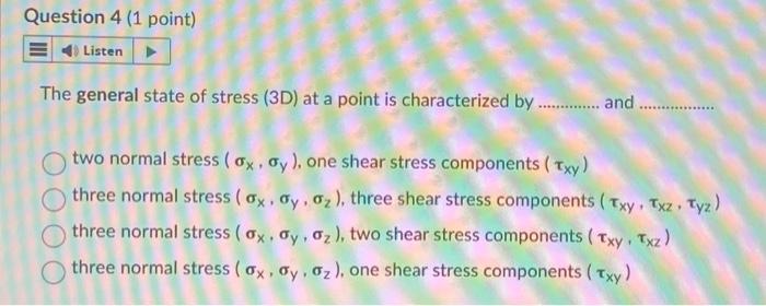 Solved The general state of stress (3D) at a point is | Chegg.com