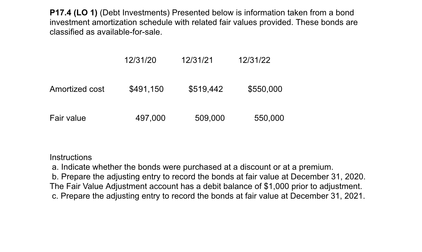 Solved P17.4 (LO 1) (Debt Investments) ﻿Presented below is | Chegg.com