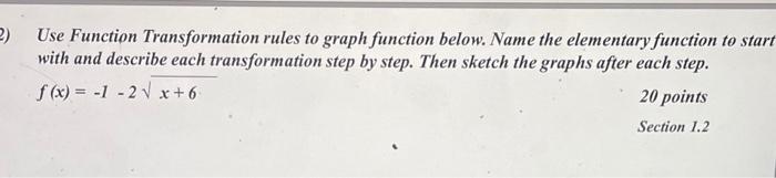 Solved Use Function Transformation rules to graph function | Chegg.com