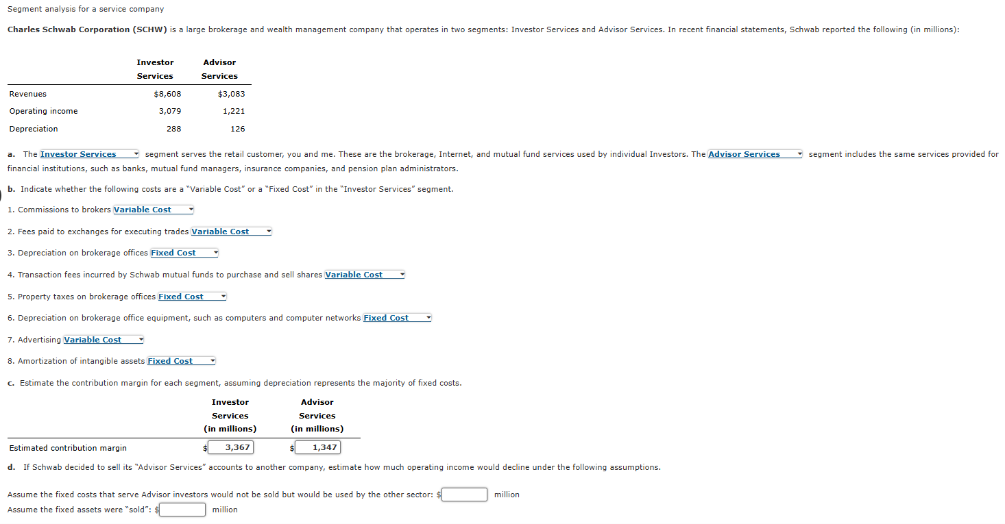 Solved Segment analysis for a service companyfinancial | Chegg.com