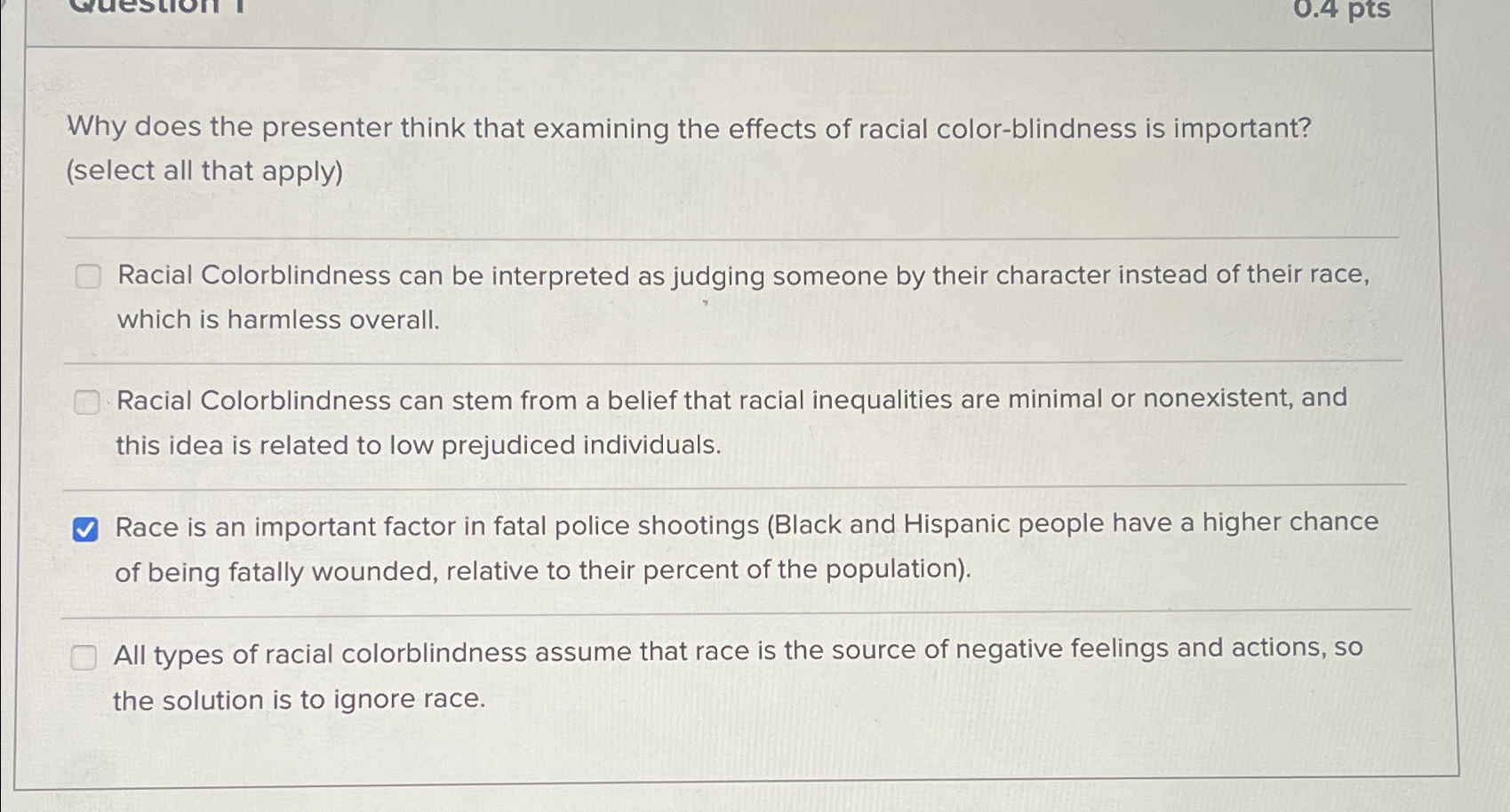Solved The problem with racial colorblindness (Mazzocco | Chegg.com
