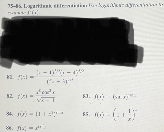 Solved 75-86. Logarithmic differentiation Use logarithmic | Chegg.com