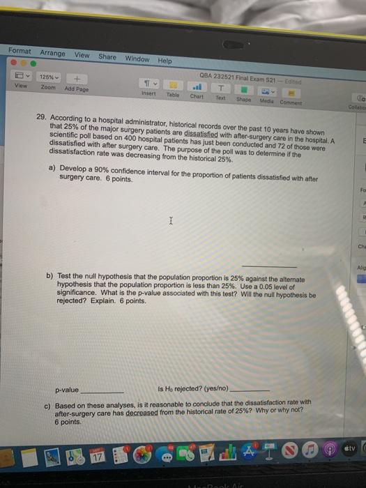 Solved Format Arrange View Share Window Help 125% Zoom View | Chegg.com