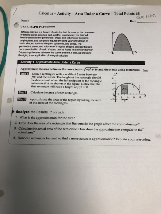 Solved Calculus - Activity - Area Under a Curve - Total | Chegg.com
