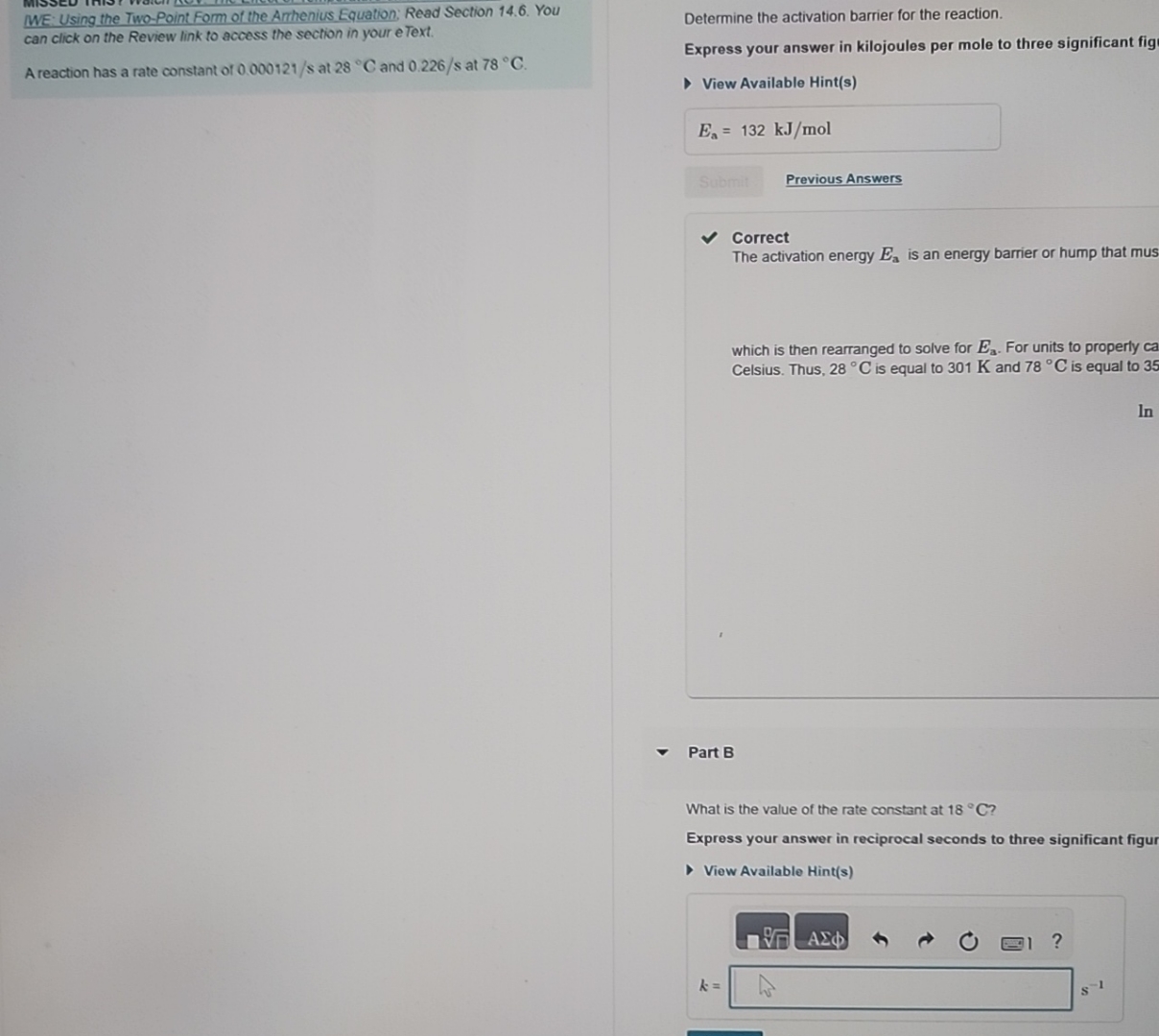 Solved WE: Using the Two-Point Form of the Arthenius | Chegg.com